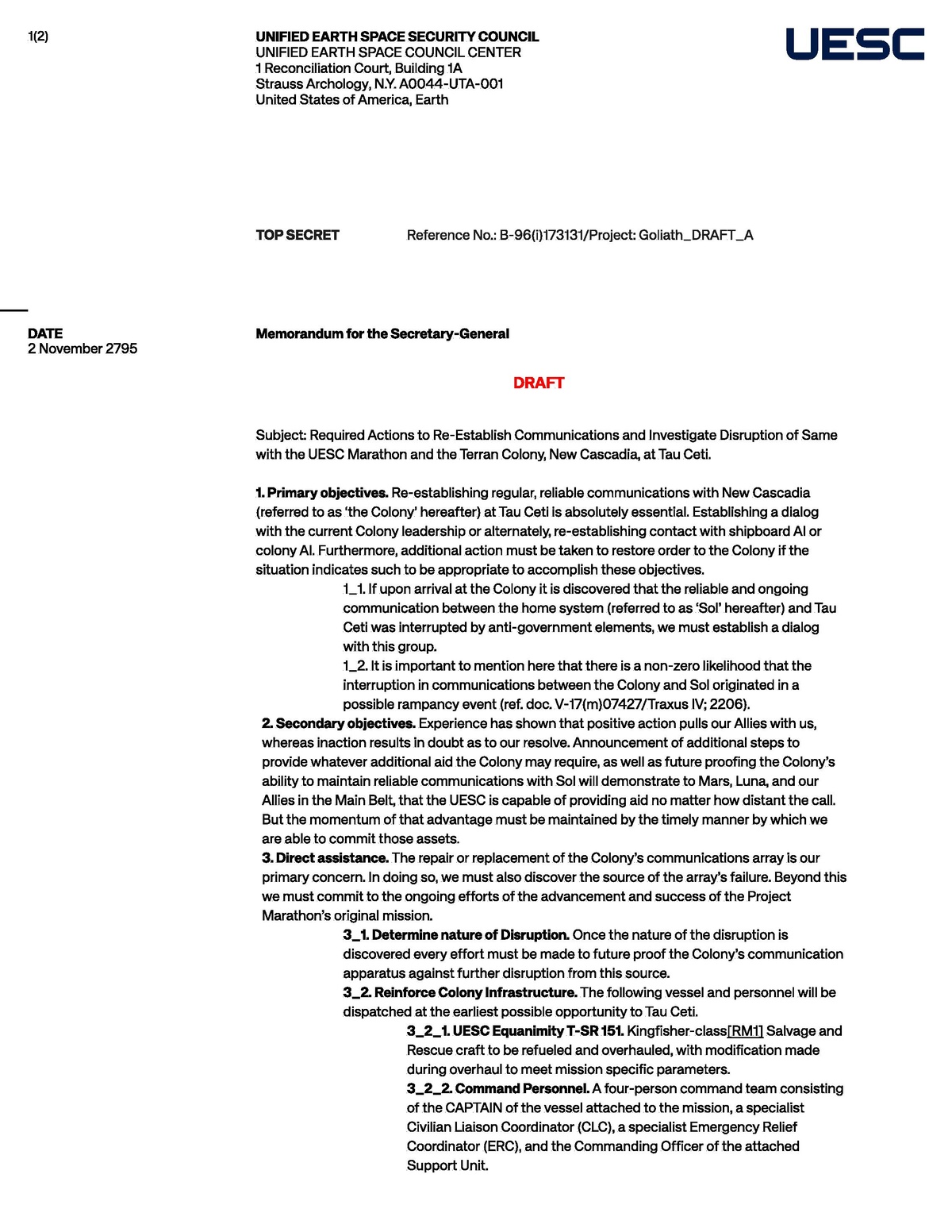 File:UESC TSdocu PROGO memo B96 DraftA.pdf - CyberAcme, the Marathon wiki